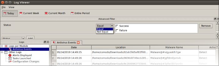 Filter Antivirus Logs, Virus Protection Software | Comodo Client Security For Linux